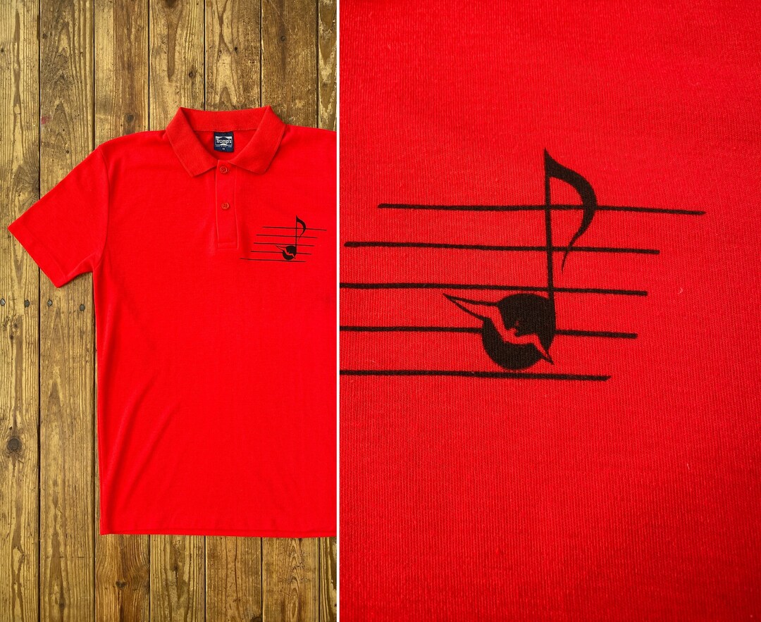 Vintage 80s Candy Red Music Note With Seagull Polo Shirt Slim SMALL ...