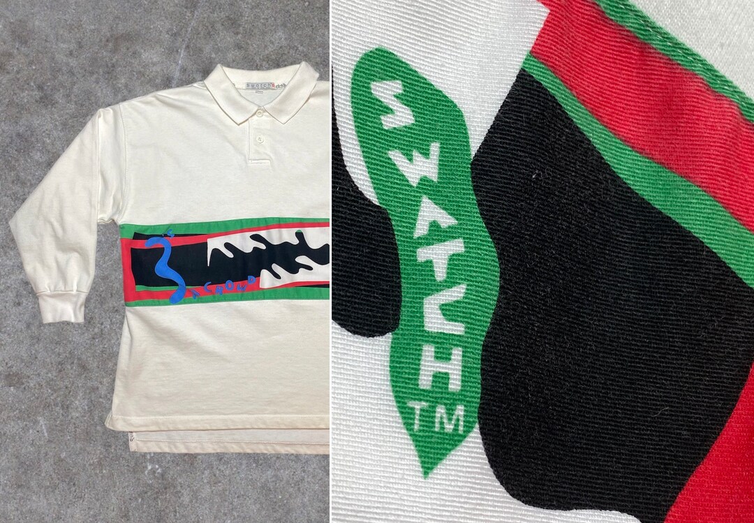 Original Vintage 80s SWATCH WATCH Rugby Polo Shirt LARGE | 1980s "3's a ...