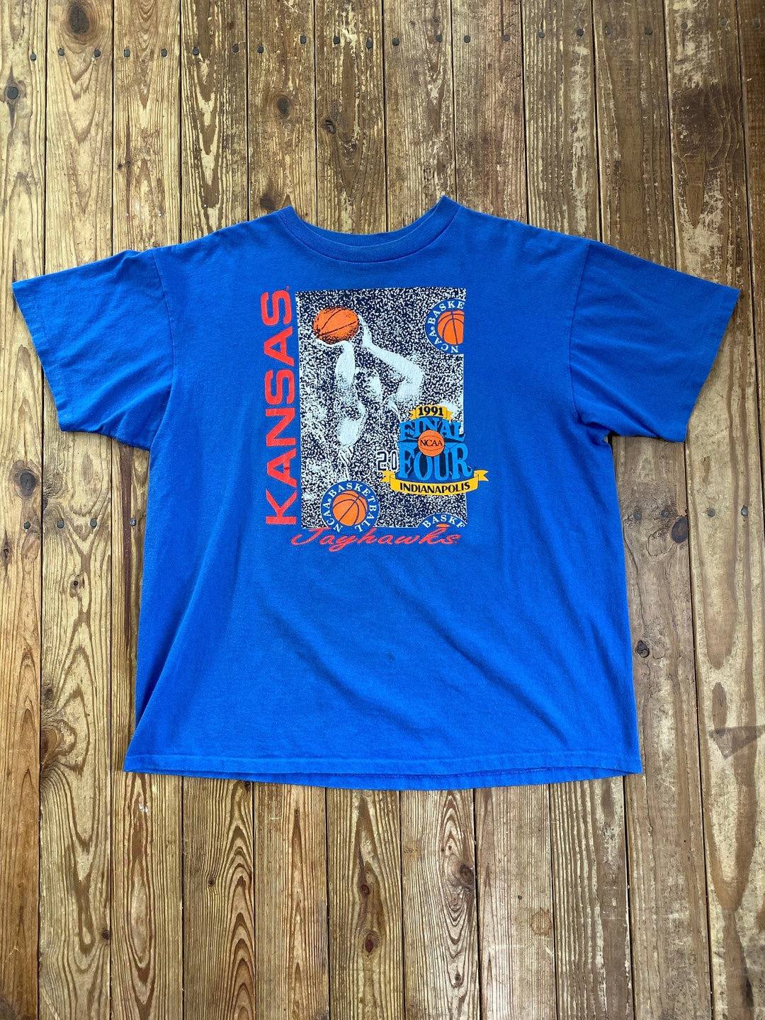 Vintage 1991 University of KANSAS Jayhawks NCAA Basketball T-shirt XL ...