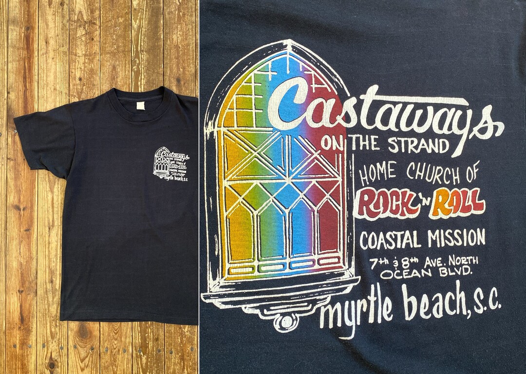 Vintage 70s 80s CASTAWAYS Rock N Roll Church Myrtle Beach T-shirt SMALL ...
