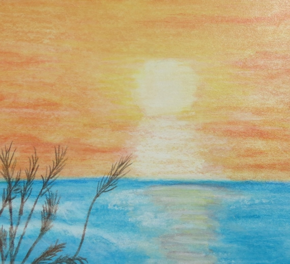 Beach Sunset Colored Pencil Drawing
