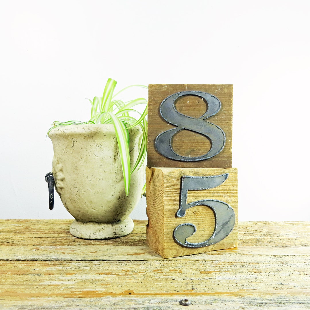 Metal Numbers 5 and 8 on Wood Blocks 3 5/8 Square Vintage Blocks - Etsy