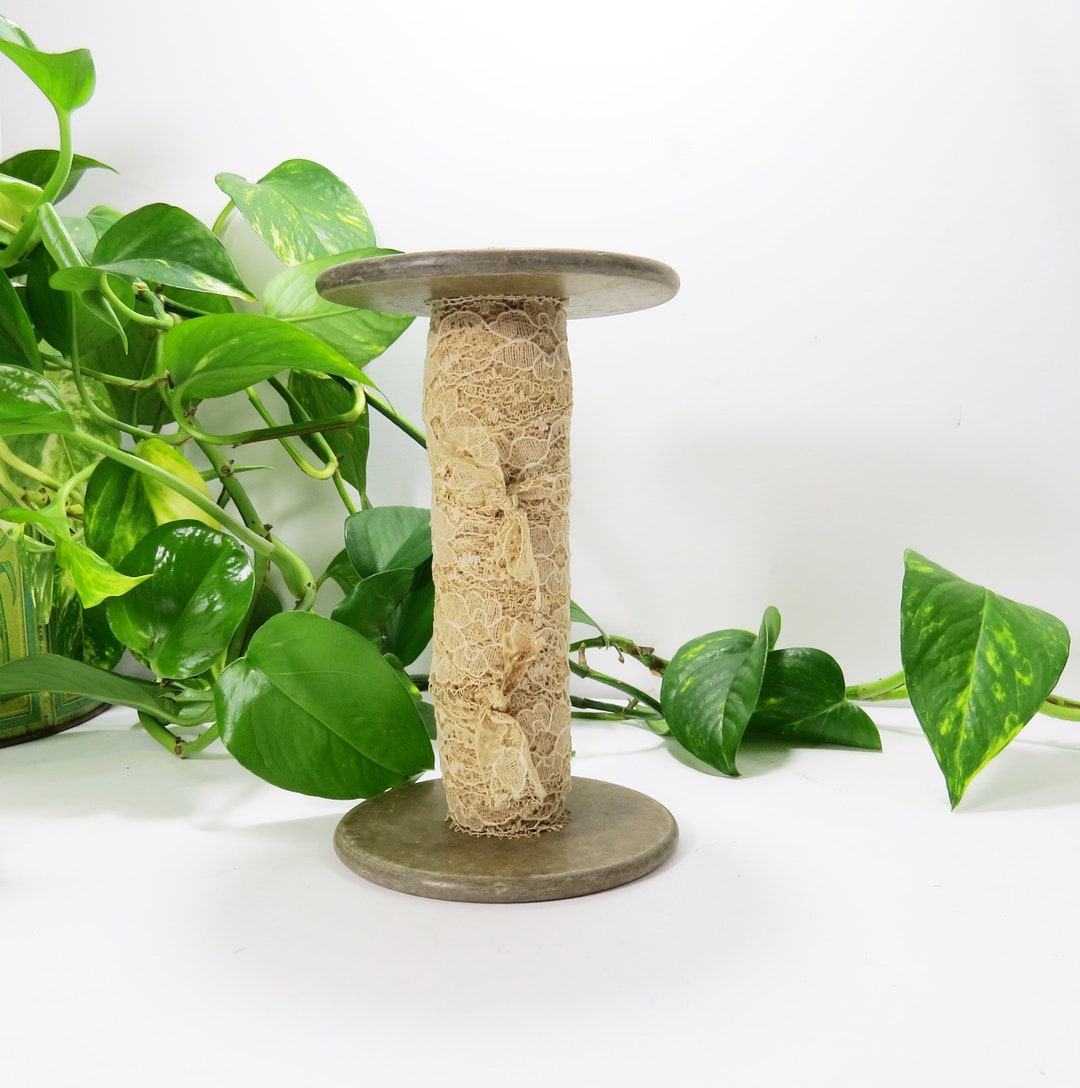 Antique Wood Spool With Vintage Tea Stained Lace 6.75 - Etsy