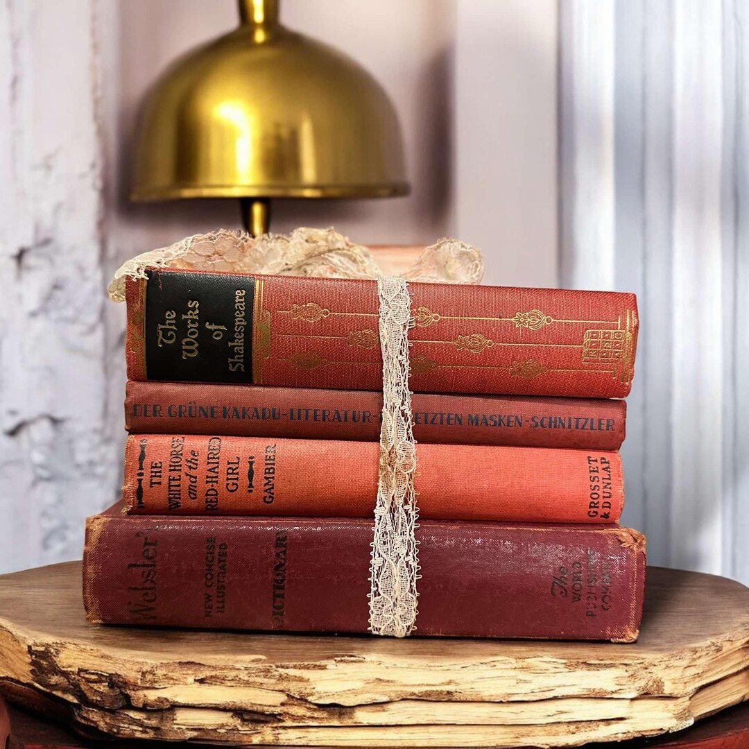 Vintage Red Book Stack- 4 Shabby Old Books - Etsy