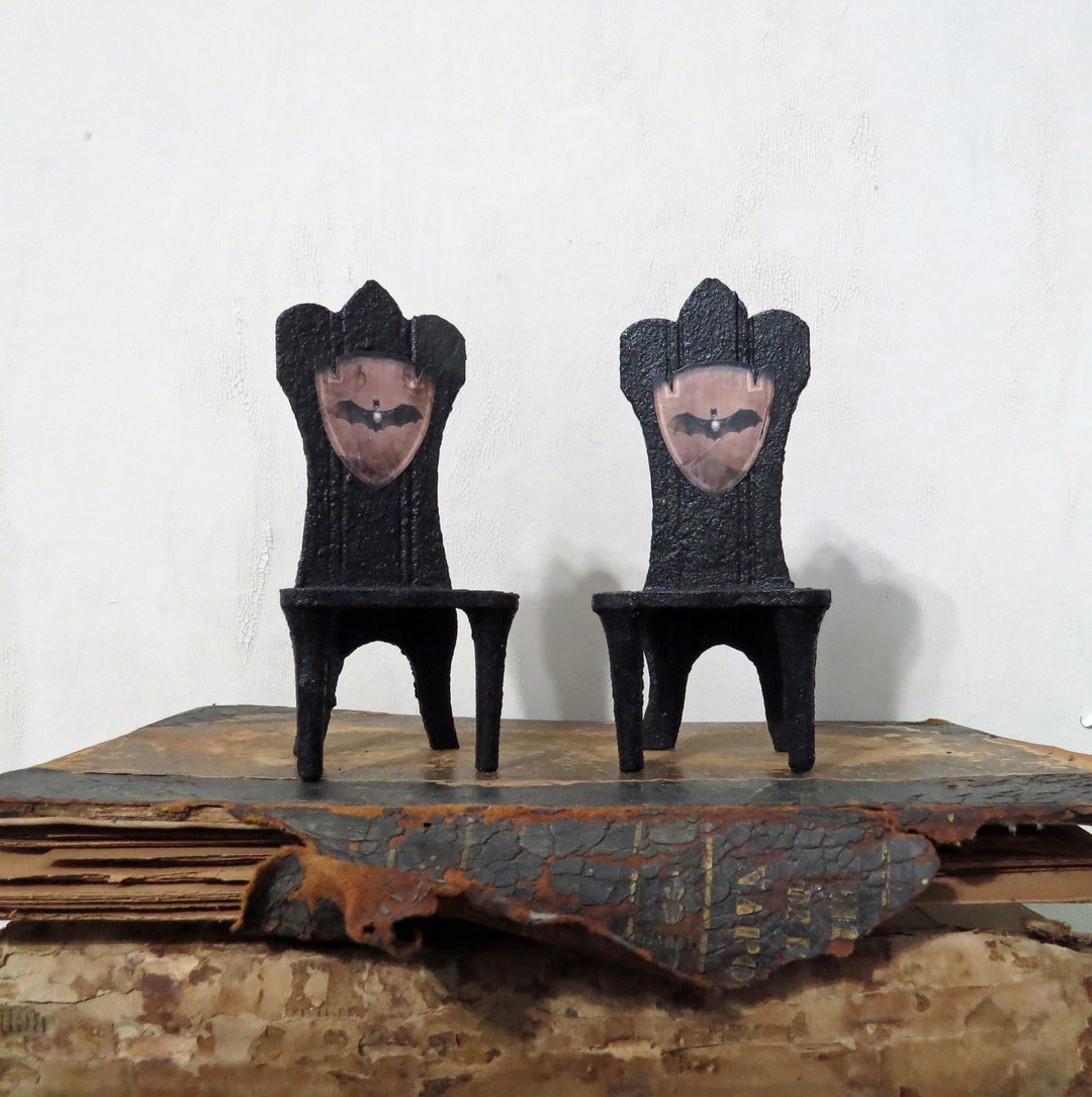 2 Dollhouse Vampire Chairs 1:12 Scale Vintage Wood With Bat Shield ...