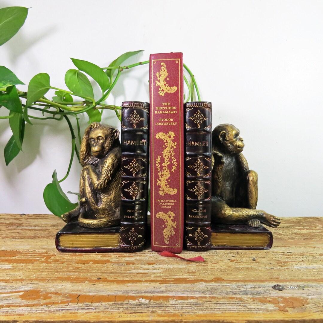 Vintage Monkey Bookends-shakespeare Hamlet Bronze Clad Bookend Set - Etsy