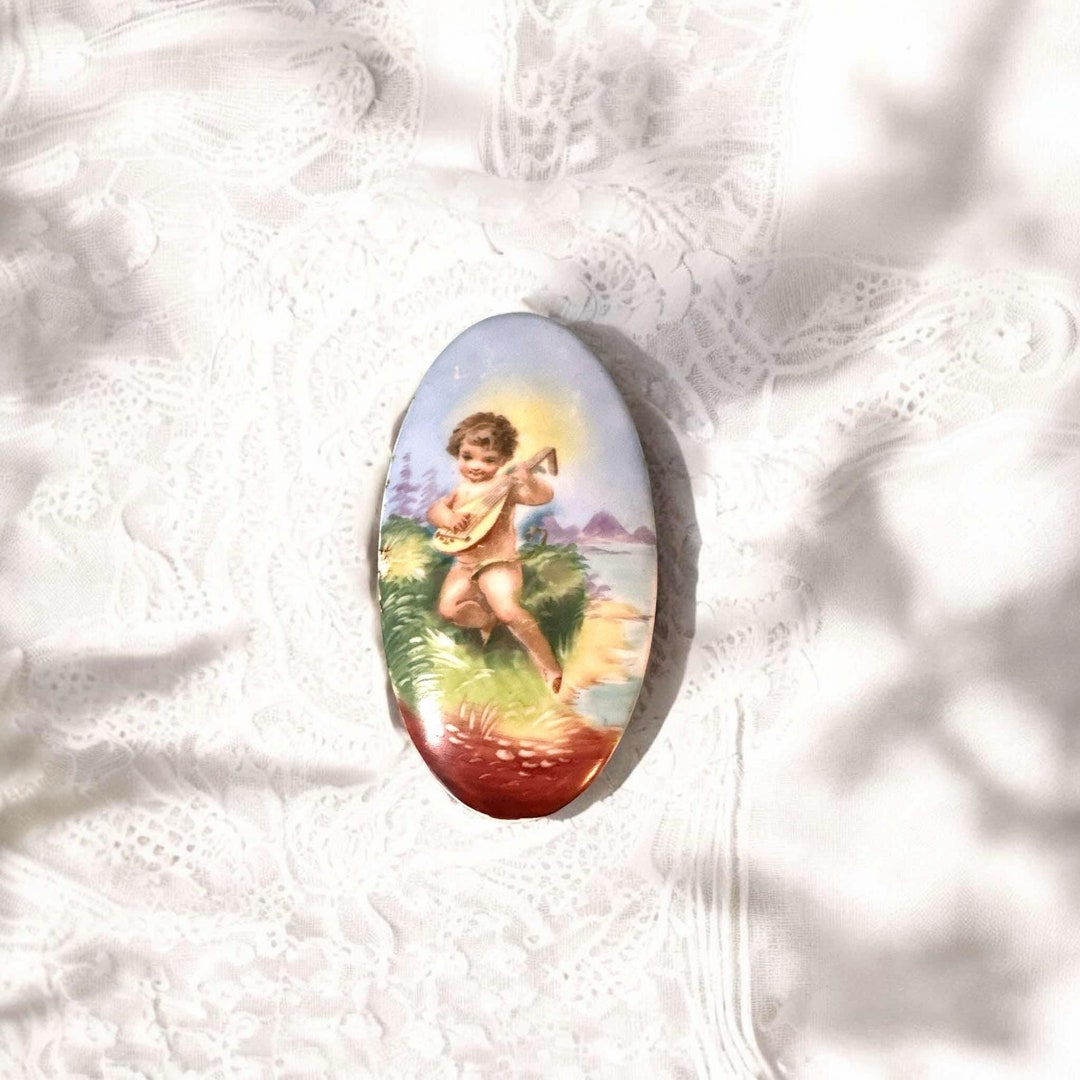 Vintage Limoges Cupid With Lyre Oval Hand Painted Porcelain Slightly ...