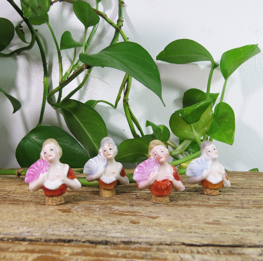 Antique 1/2 Doll Perfume Bottle Toppers German Porcelain 1 1/8 X 1.25 ...