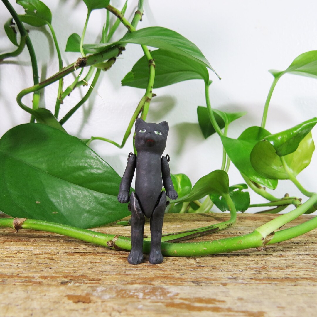 Antique Black Cat Hertwig Miniature German Figurine RARE 2.25 Jointed ...