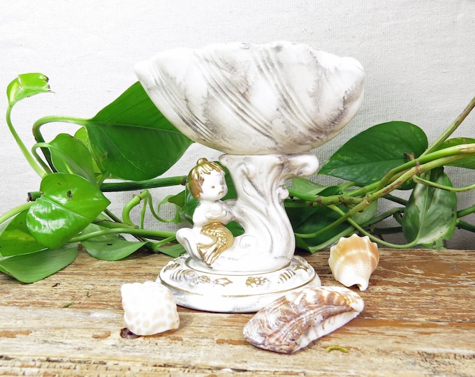 Little Mermaid Dish or Planter Napcoware C-6334 Dish With Sea Shells 4. ...