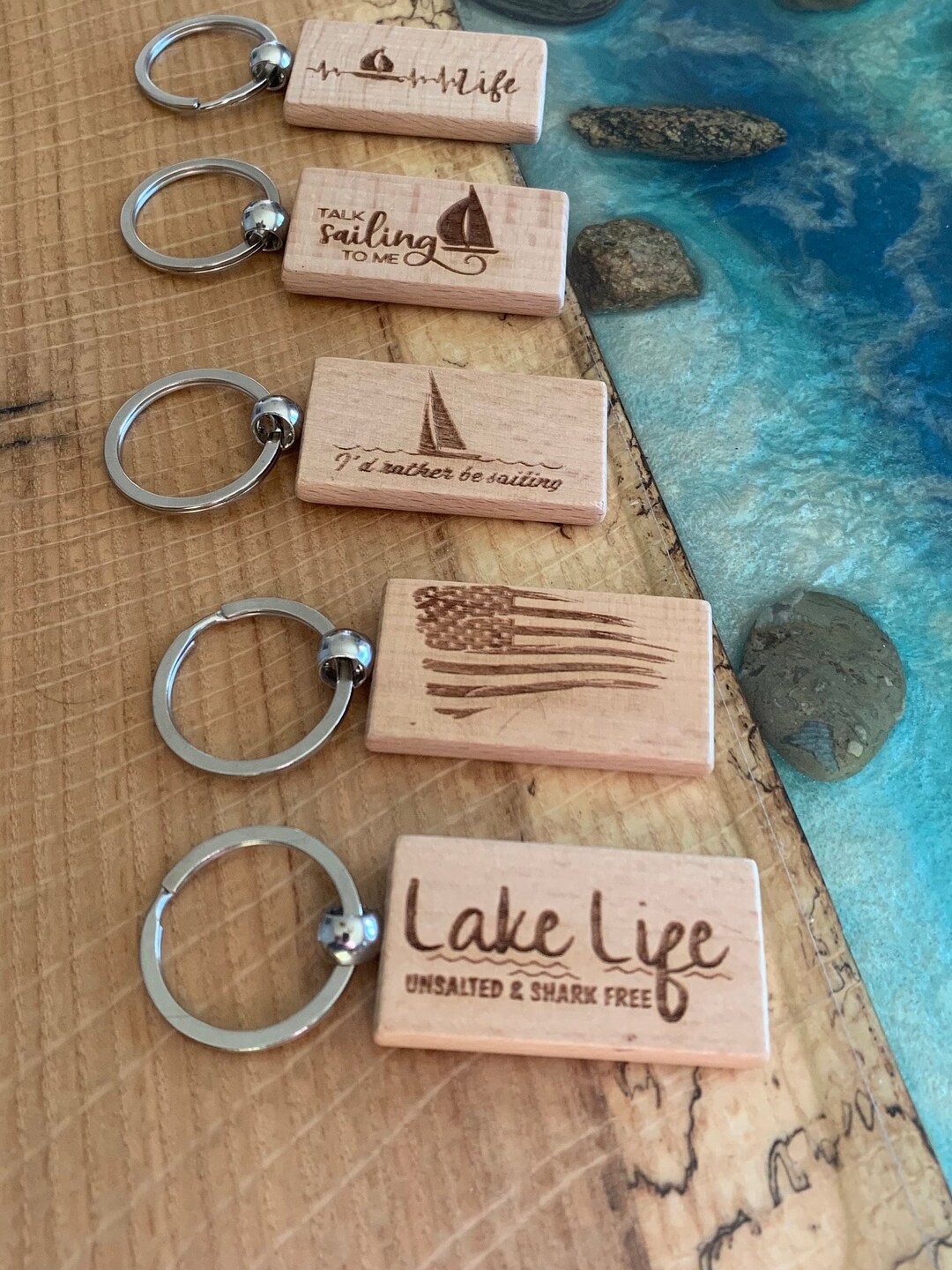 Nautical Wood Keychain - Wooden Keychain - Nautical Gift - Wedding ...