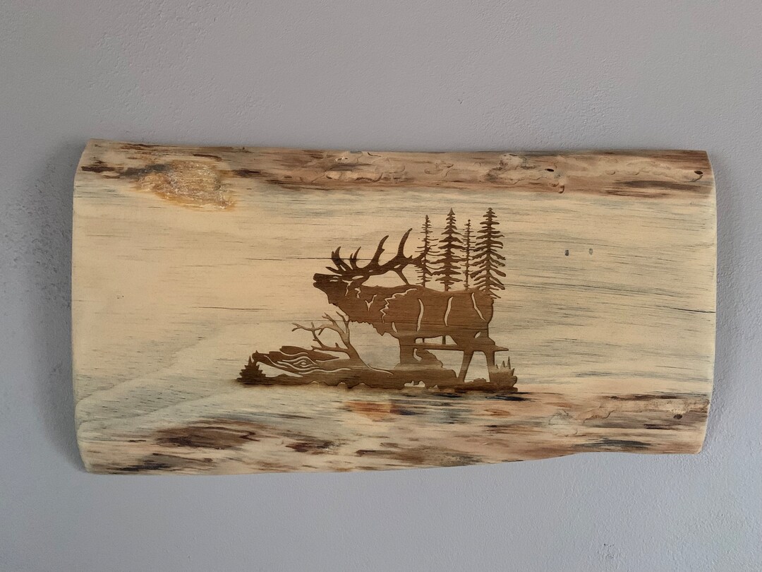 Laser Engraved Elk - Wood Sign - Wall Hanging Elk Sign - Etsy