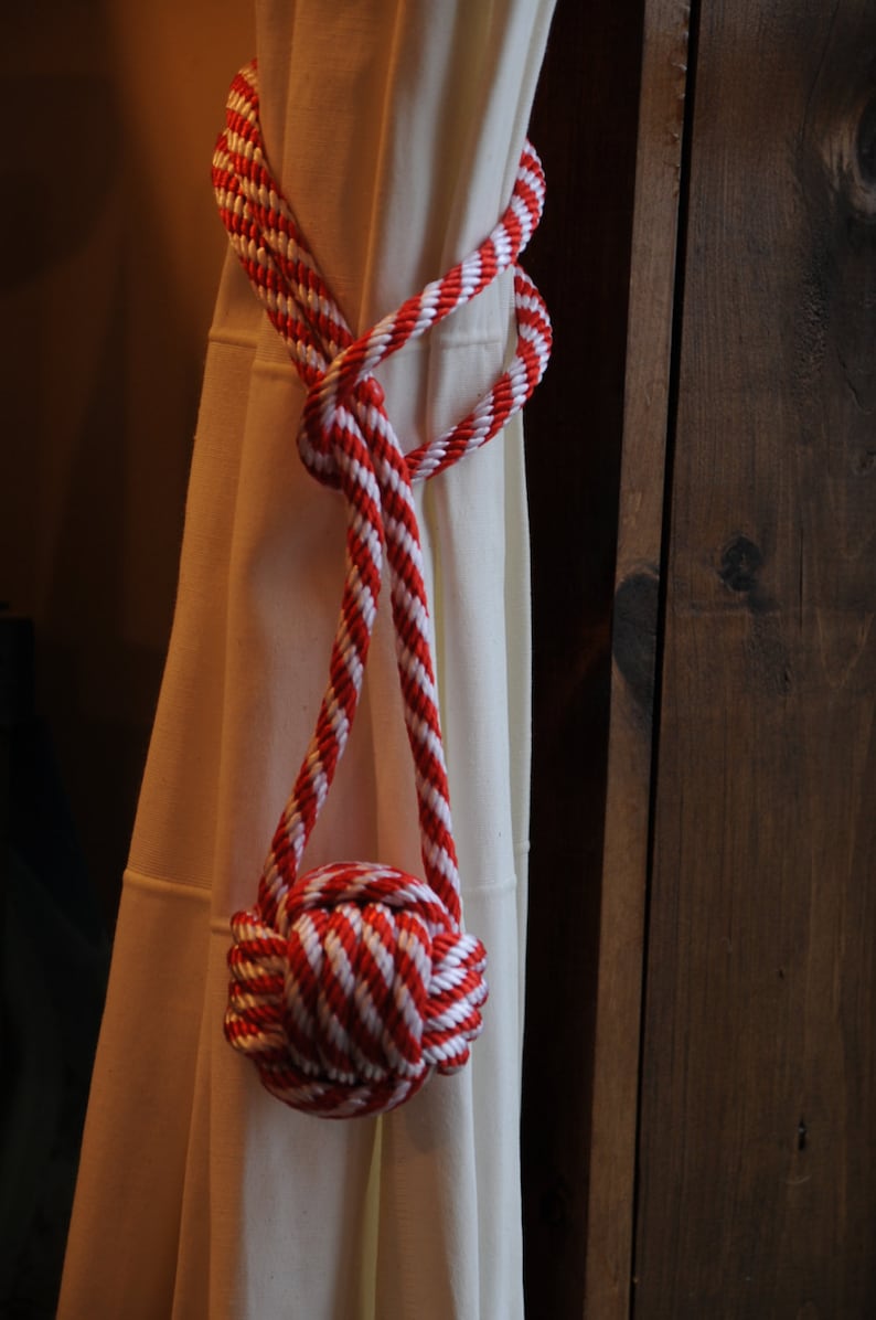 Nautical Red and White Curtain Tie Backs Candy Cane Rope | Etsy
