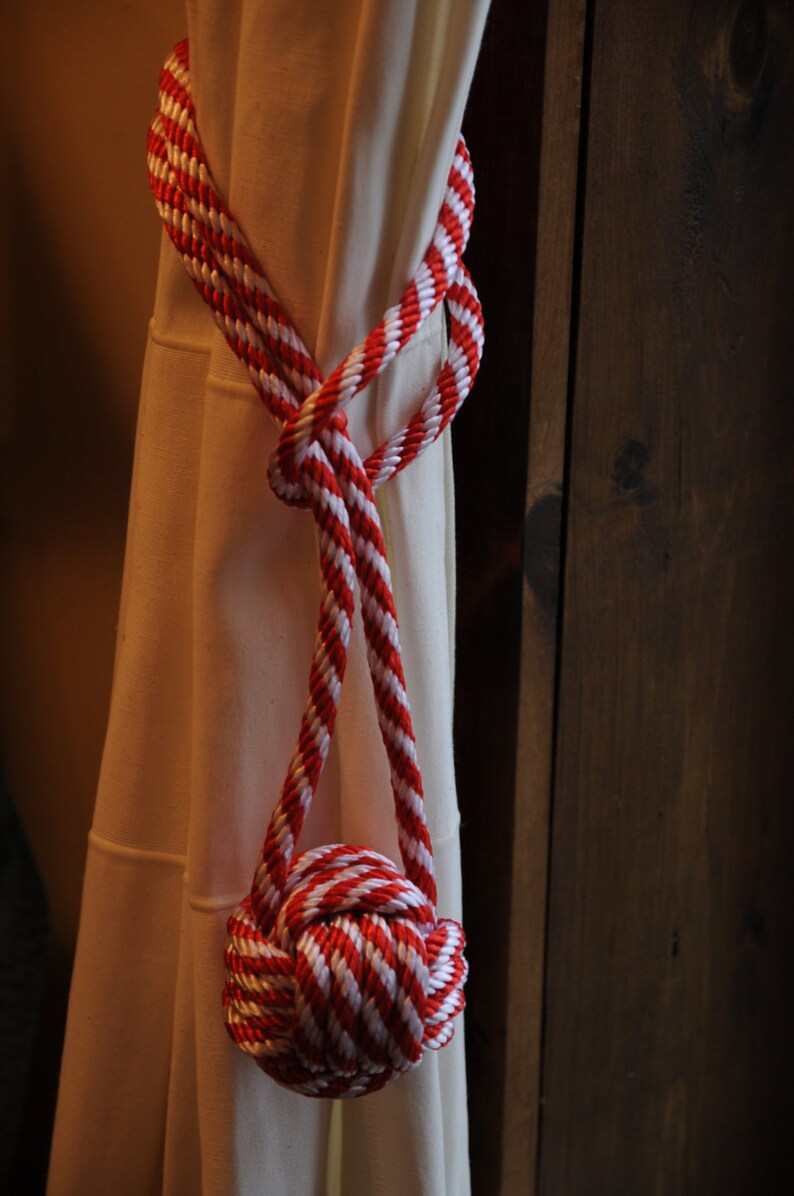 Nautical Red and White Curtain Tie Backs Candy Cane Rope | Etsy