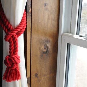 2 Curtain Tie Backs - Red Cotton Rope - Red - Nautical Decor - Cottage ...