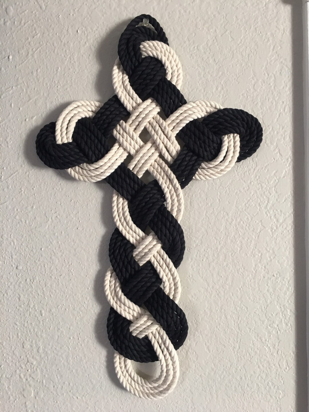 Rope Cross Tying the Knot - Celtic Cross - White and Black Cotton ...
