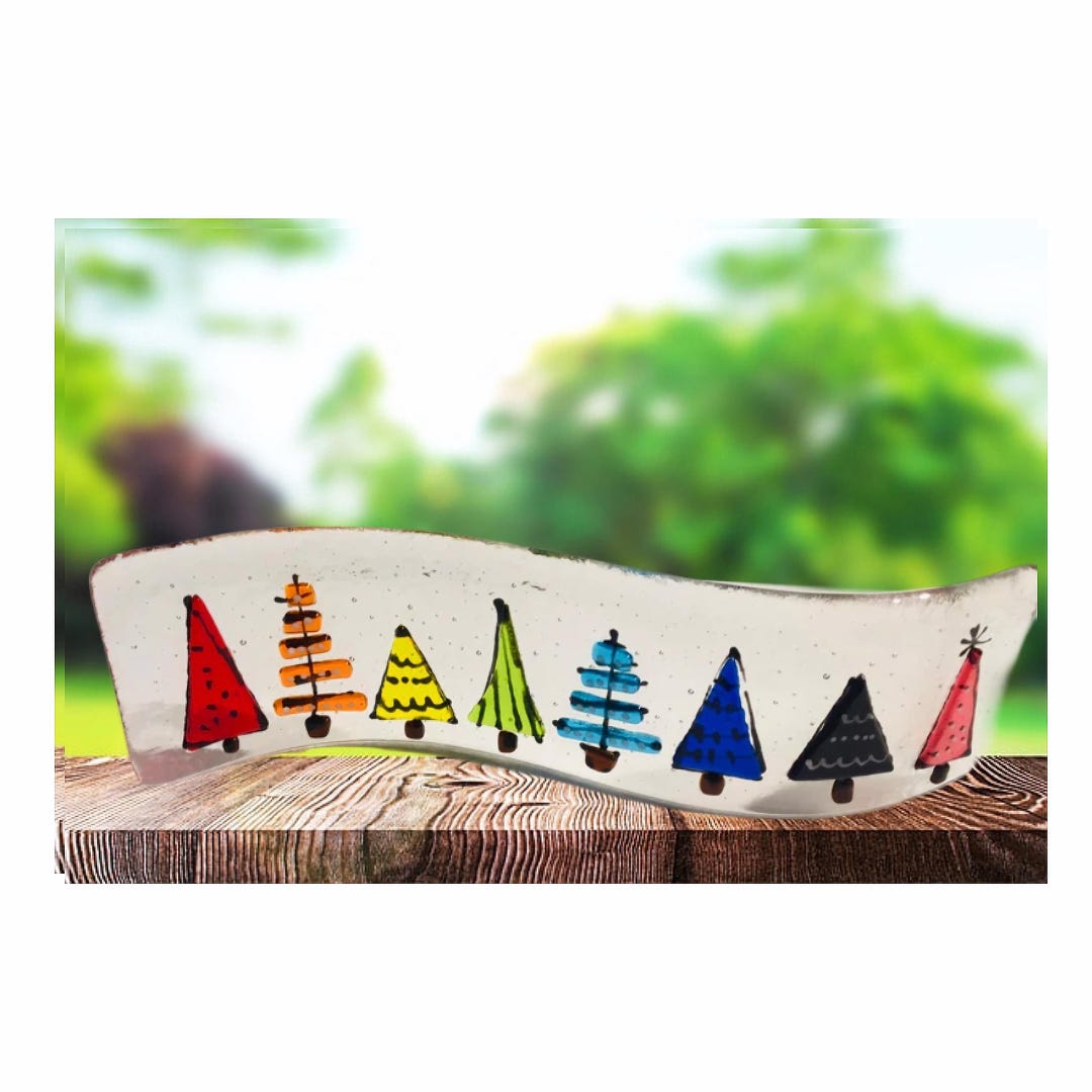 Fused Glass Christmas Tree Curve, Suncatcher, Candle Light Curve ...