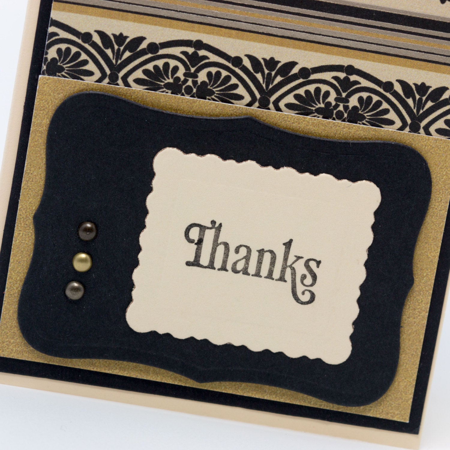 Thanks Handmade Greeting Card, Black & Gold Decorative Patterned Paper ...