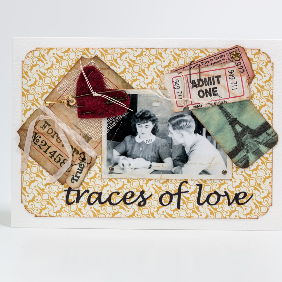 Traces of Love, Forever True, Handmade Paper Card, Love Collage Card ...