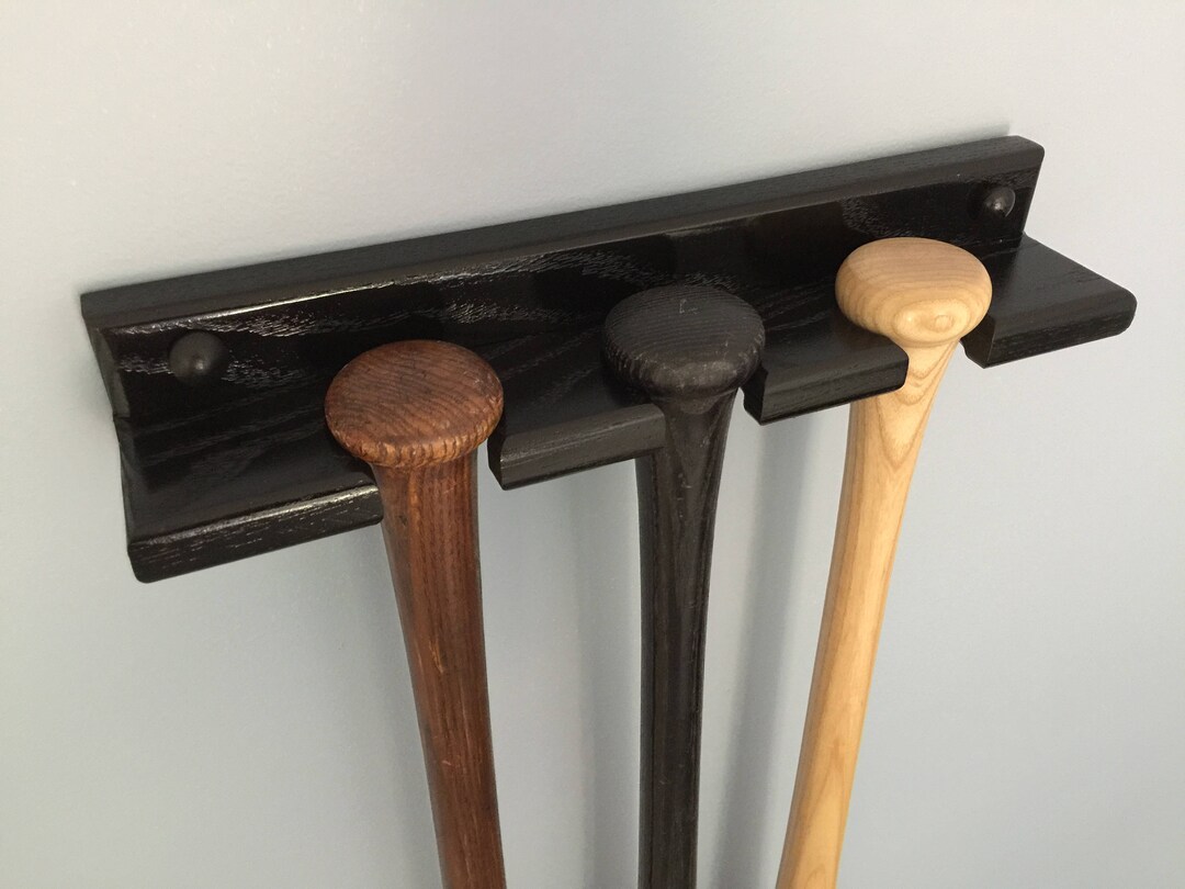 3 Bat Vertical Wall Mount Baseball Bat Rack Display for Full Size Bats ...