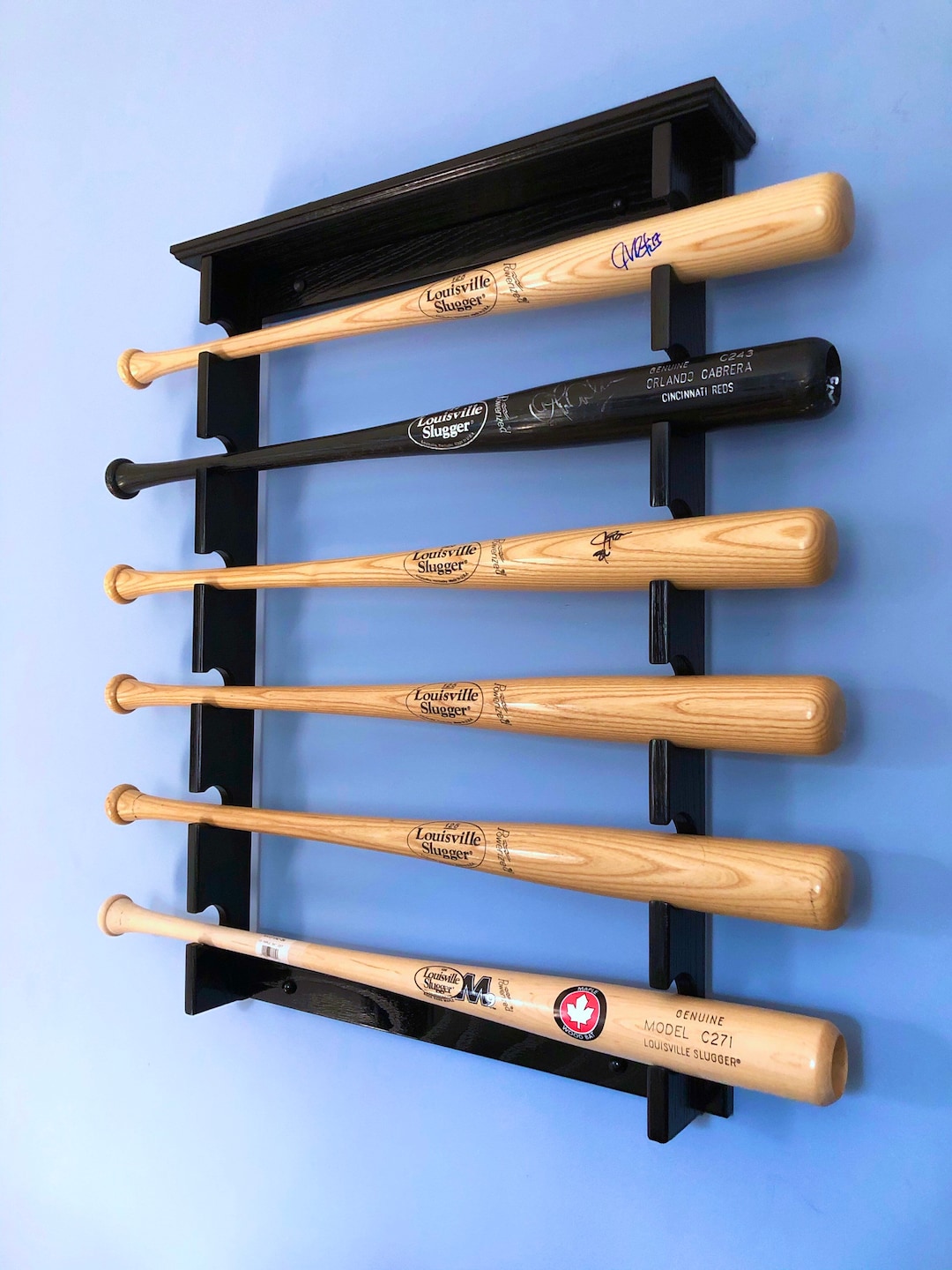 Horizontal 6 Baseball Bat Rack With Trophy or Ball Shelf for Regular ...