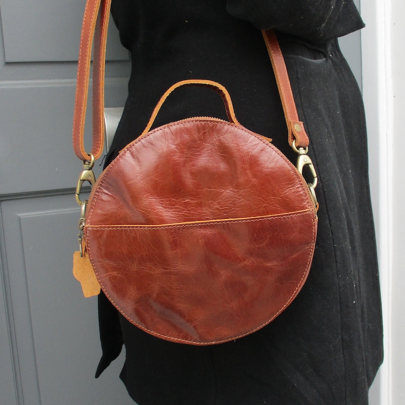 Round Leather Bag - Etsy