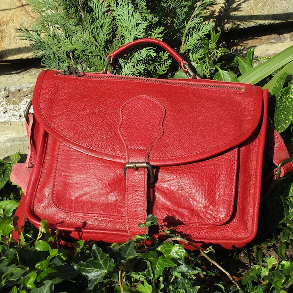 Red Leather Satchel - Etsy