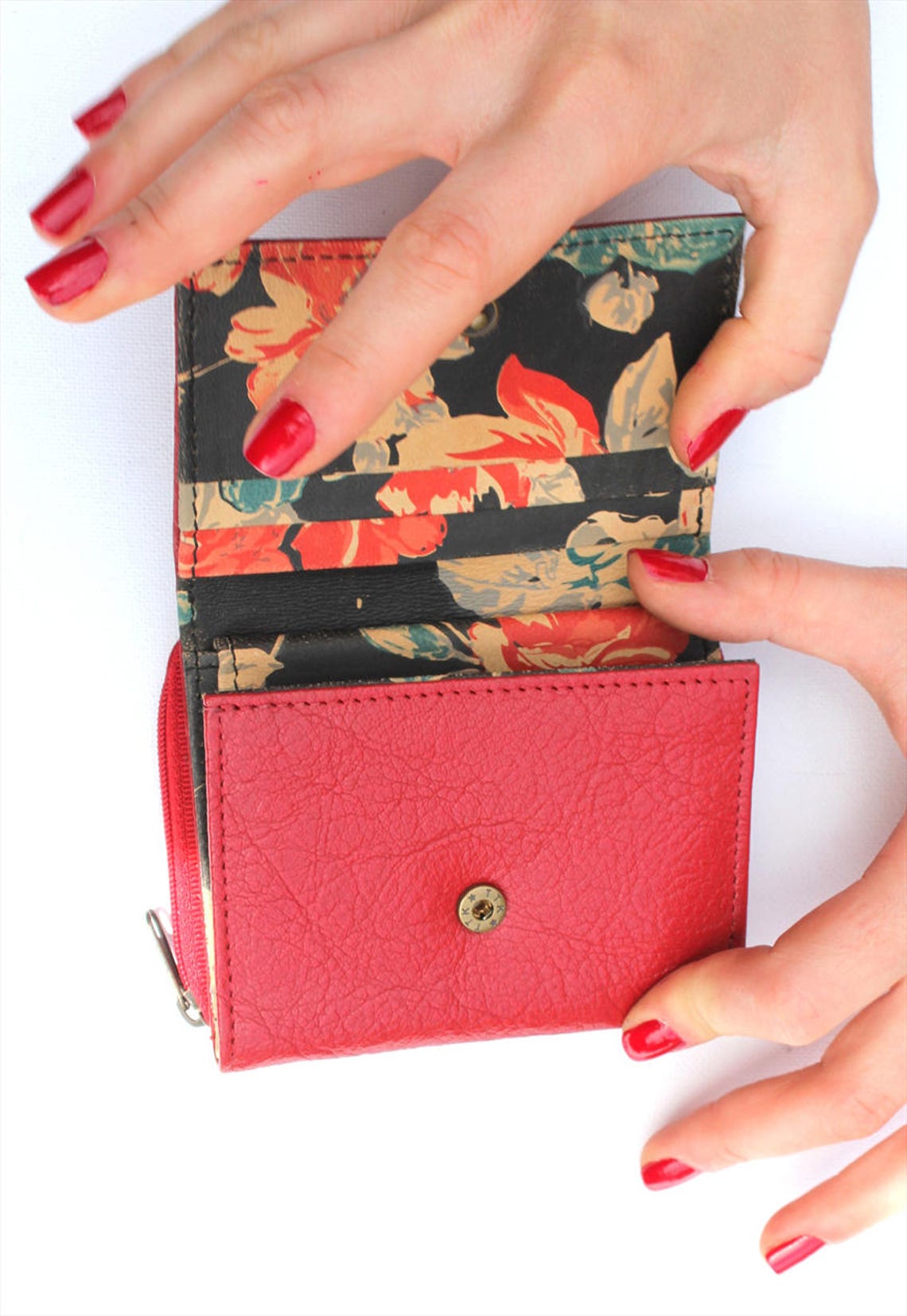 Small Grande Red and Spanish Floral Leather Trifold Wallet - Etsy