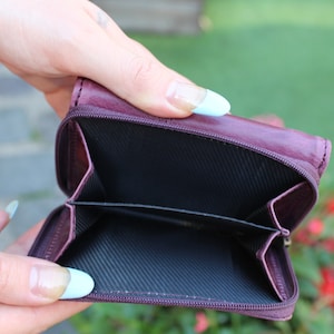 Multi Compartment Small Ring Wallet in Purple Leather, Handmade Violet ...