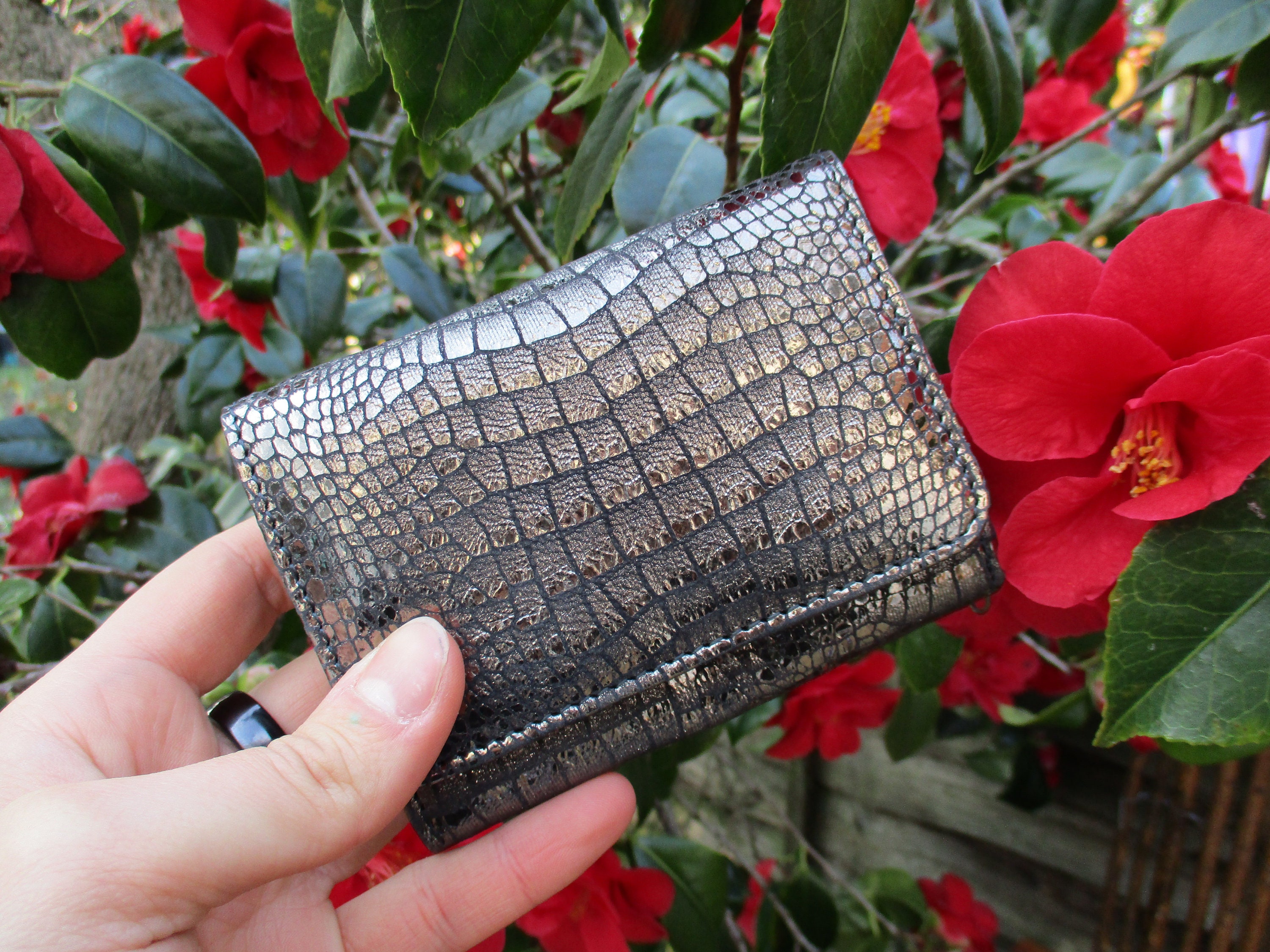 Silver Croco Print Leather Trifold Wallet: Glittery Small Wallet - Etsy