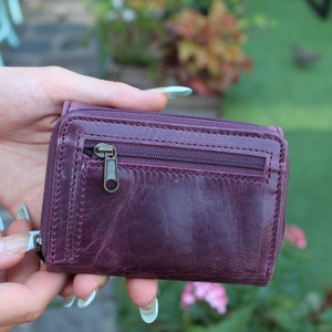 Multi Compartment Small Ring Wallet in Purple Leather, Handmade Violet ...