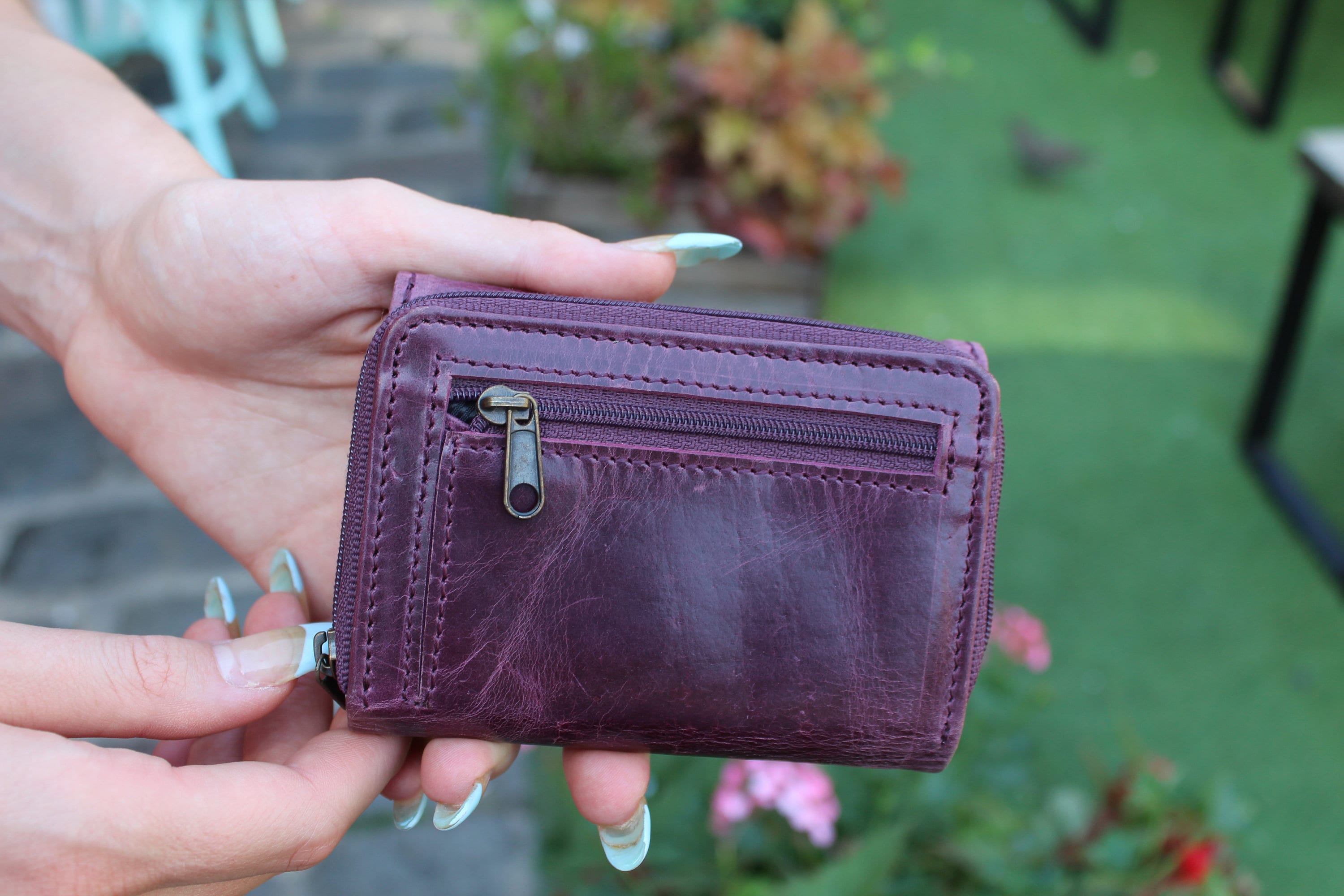 Multi Compartment Small Ring Wallet in Purple Leather - Etsy UK