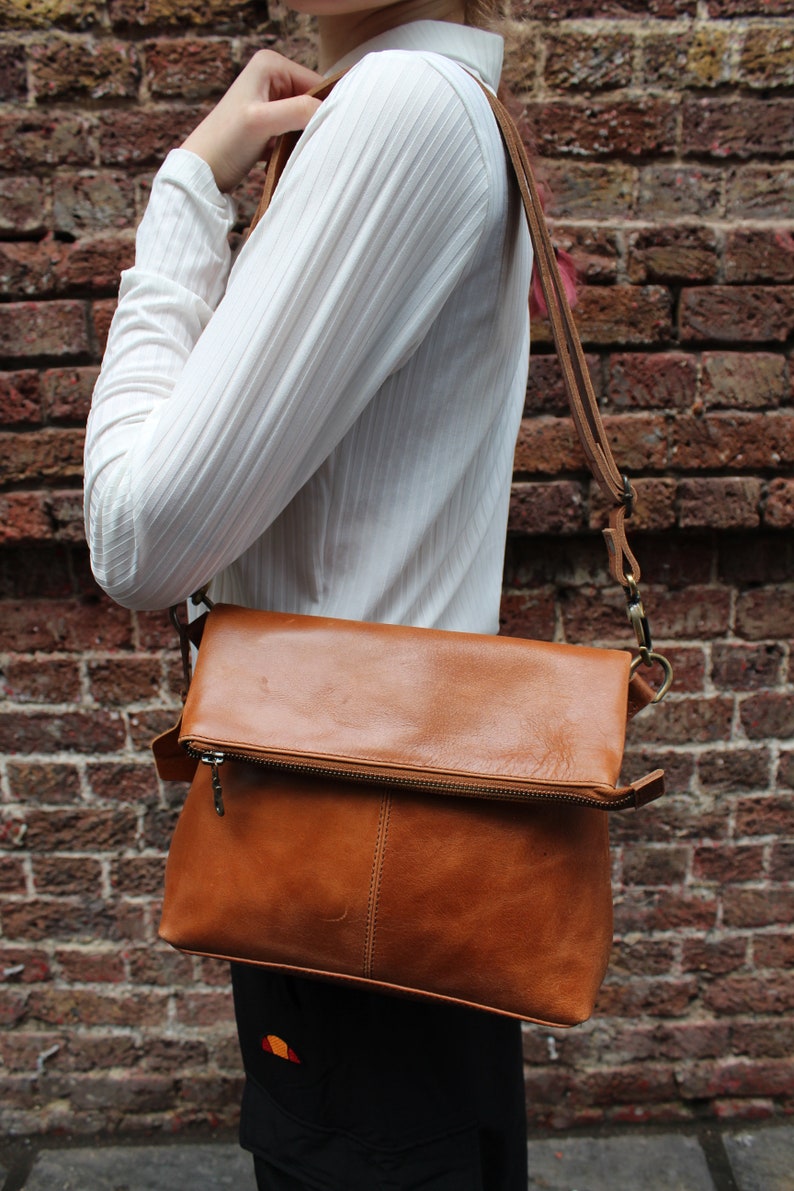 Mini Amelie Distressed Tan Leather Fold-over Messenger Bag - Etsy