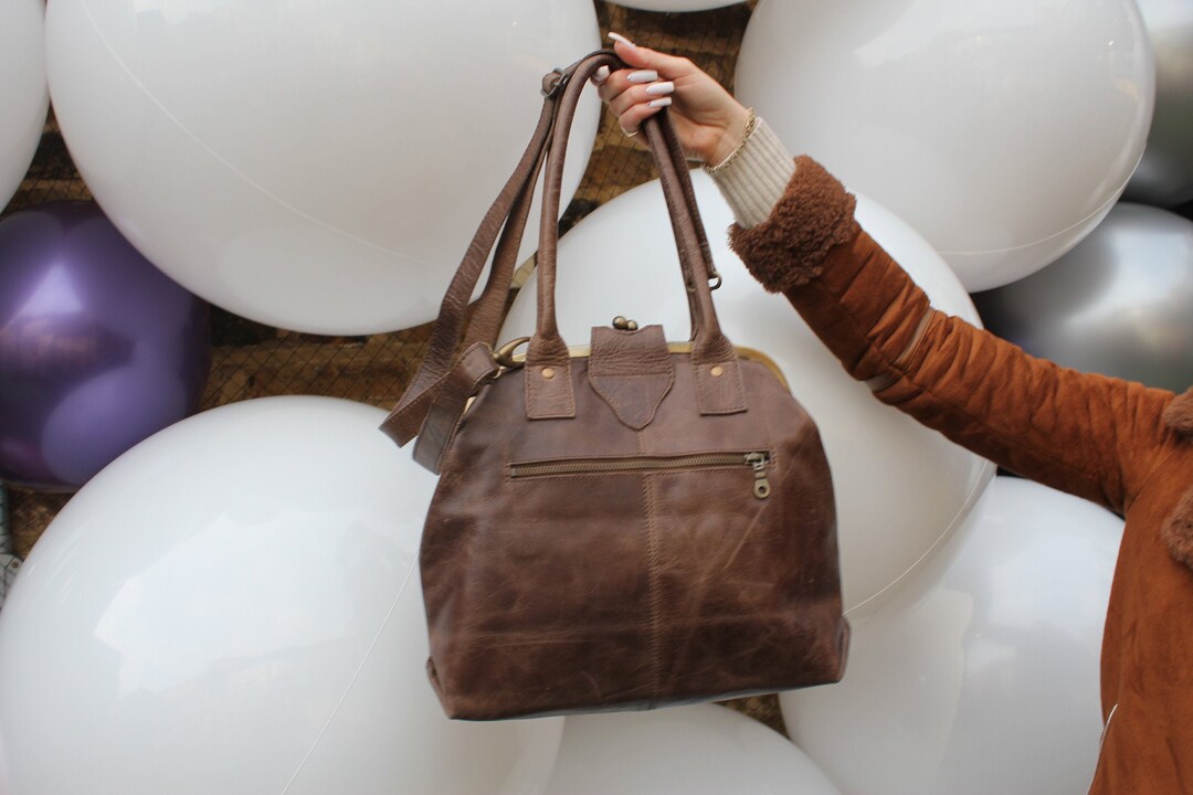 Odilynch Lucy Frame Bag in Brown Leather - Etsy