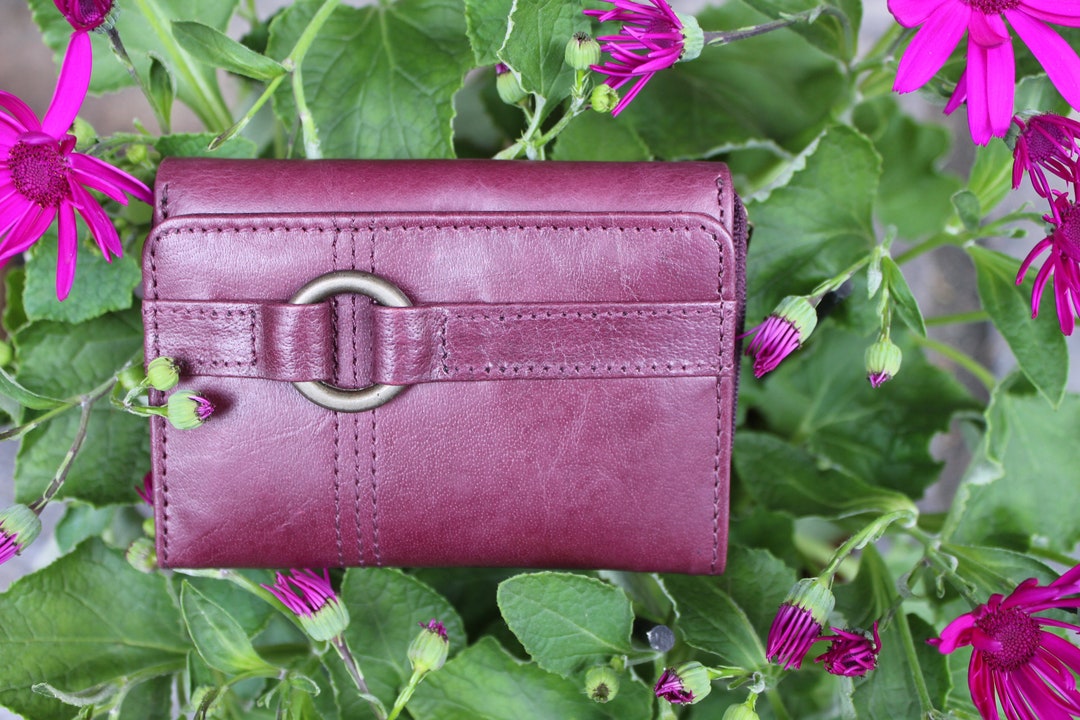 Multi Compartment Small Ring Wallet in Purple Leather, Handmade Violet ...