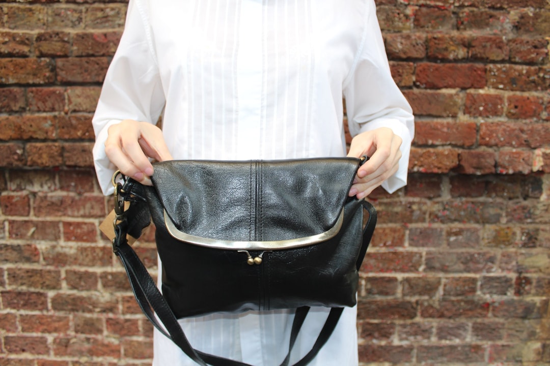 Clip Bag Black Leather, Dublin, Top Clasp Bag, Handmade Vintage Style ...