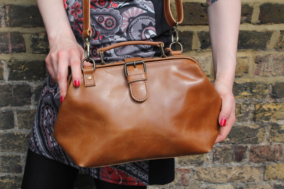 Tan Leather Doctor Bag: Small Frame Purse With Strap - Etsy