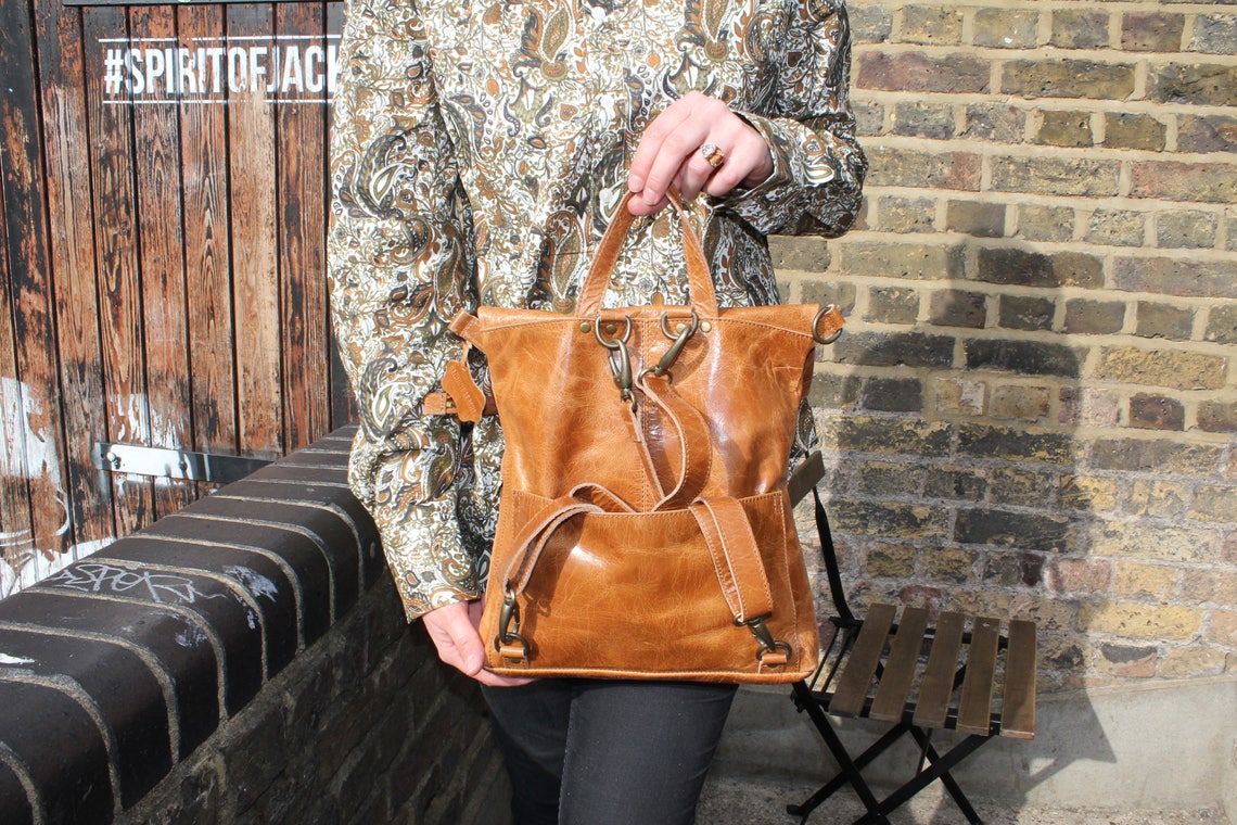 Amelie Convertible Backpack Tan Scrunchy Leather Multiway - Etsy