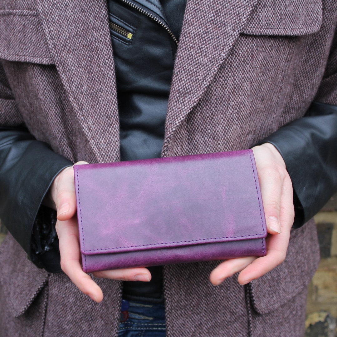 Purple Leather Multi-compartment Wallet: Madamzel Clutch Style - Etsy