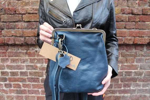 Blue Clip Frame Bag Clasp Closure Leather Bag Slim Clip Top - Etsy