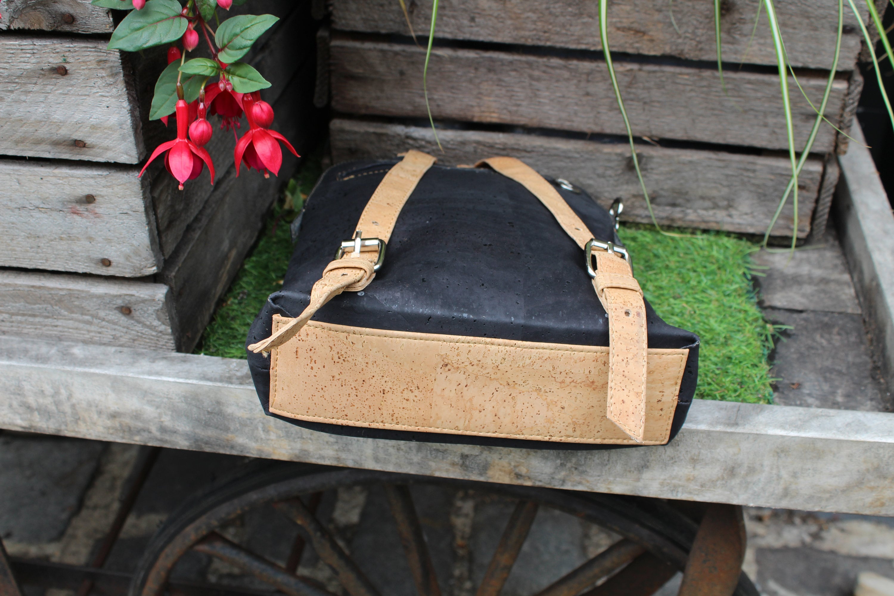 Cork Black Backpack With Natural Colour Cork Straps Full | Etsy