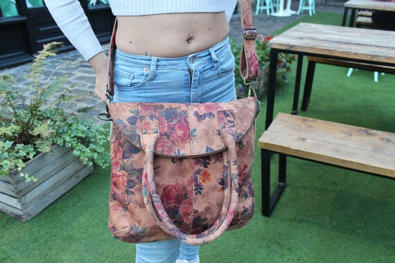Michelle Fold Over Bag Crossbody Floral Leather Bag With - Etsy