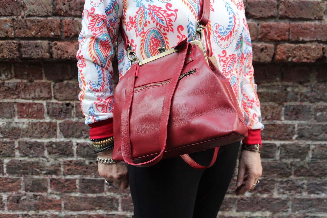 Red Leather Shoulder Bag: Maya Crossbody Handbag With Top Clasp - Etsy