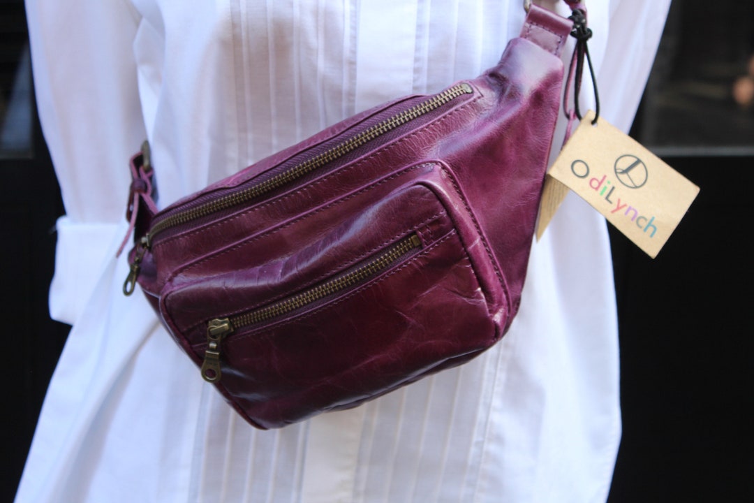 Purple Bum Bag, Leather, Double Pocketed, YKK Zipped Two External ...