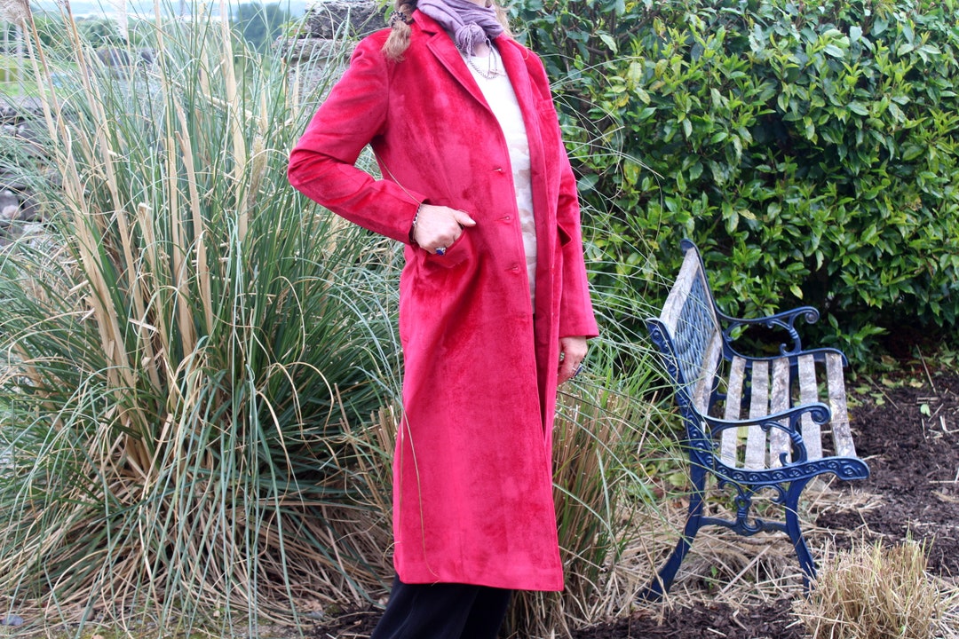 Red Velvet Overcoat: Long Cotton Velvet Coat, Size 14 - Etsy