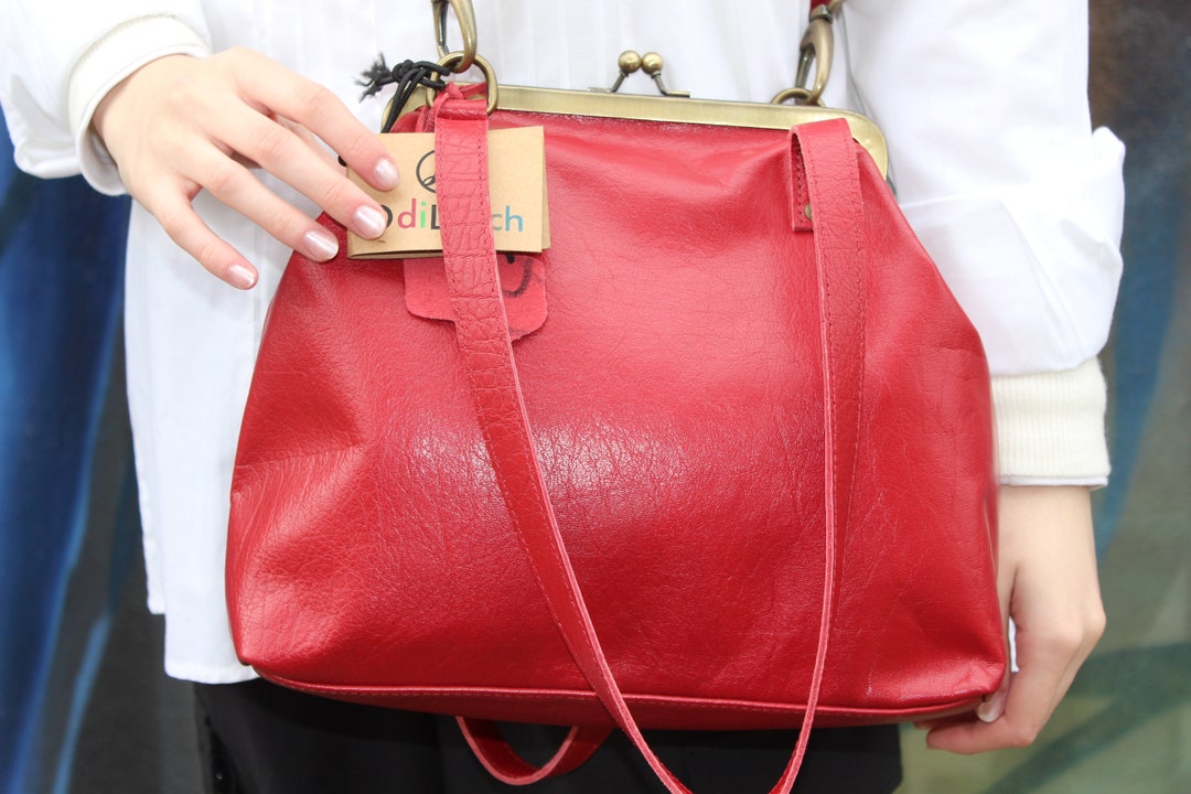 Red Leather Top Clasp, Ball Clasp Handbag, Medium Maya Clip Shoulder ...