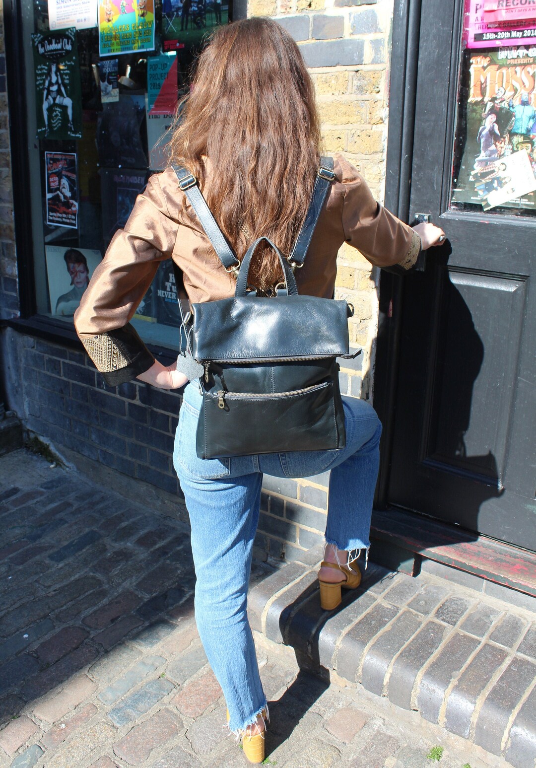 Navy Leather Convertible Backpack: Multiway Rucksack Bag - Etsy