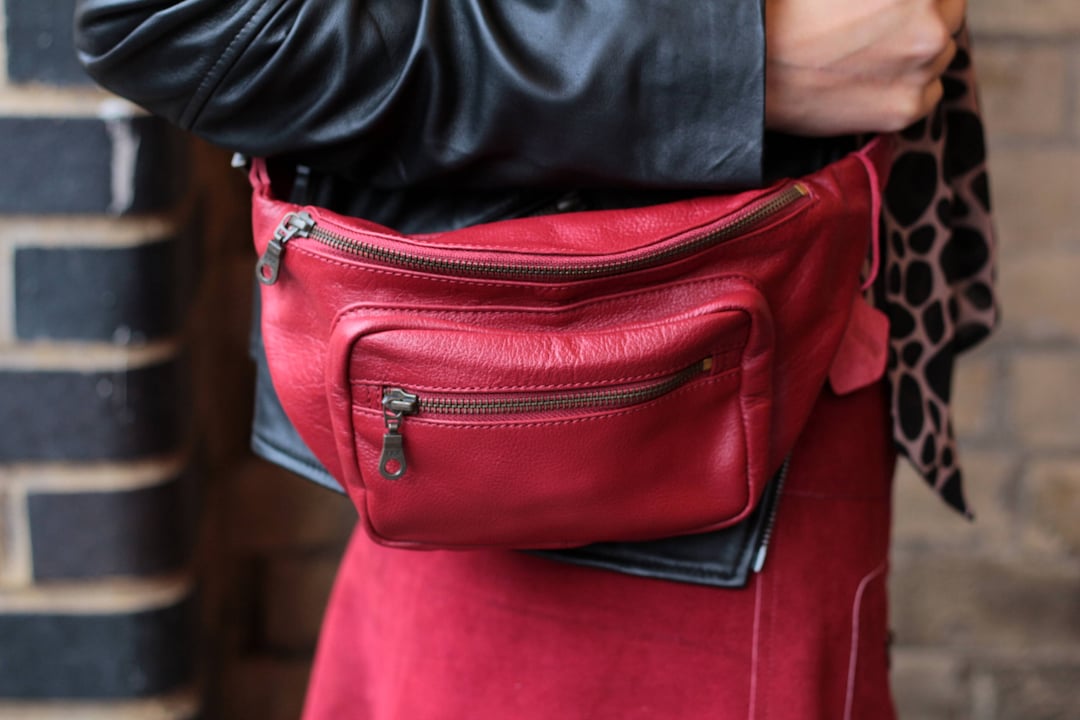 Red Leather Fanny Pack: Double Pocket Hip Bag With YKK Zips - Etsy