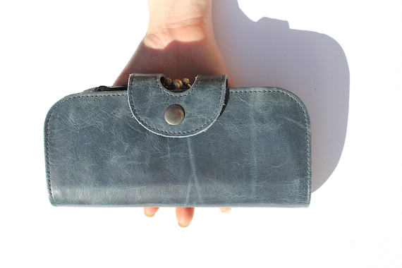 Big Fat Wallet in Navy Leather Large Clip Frame Wallet Kiss - Etsy