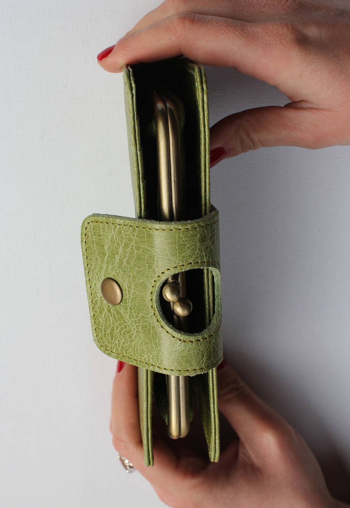 Clip Lock Wallet Large Wallet EVANNA Clip Frame Apple Green - Etsy